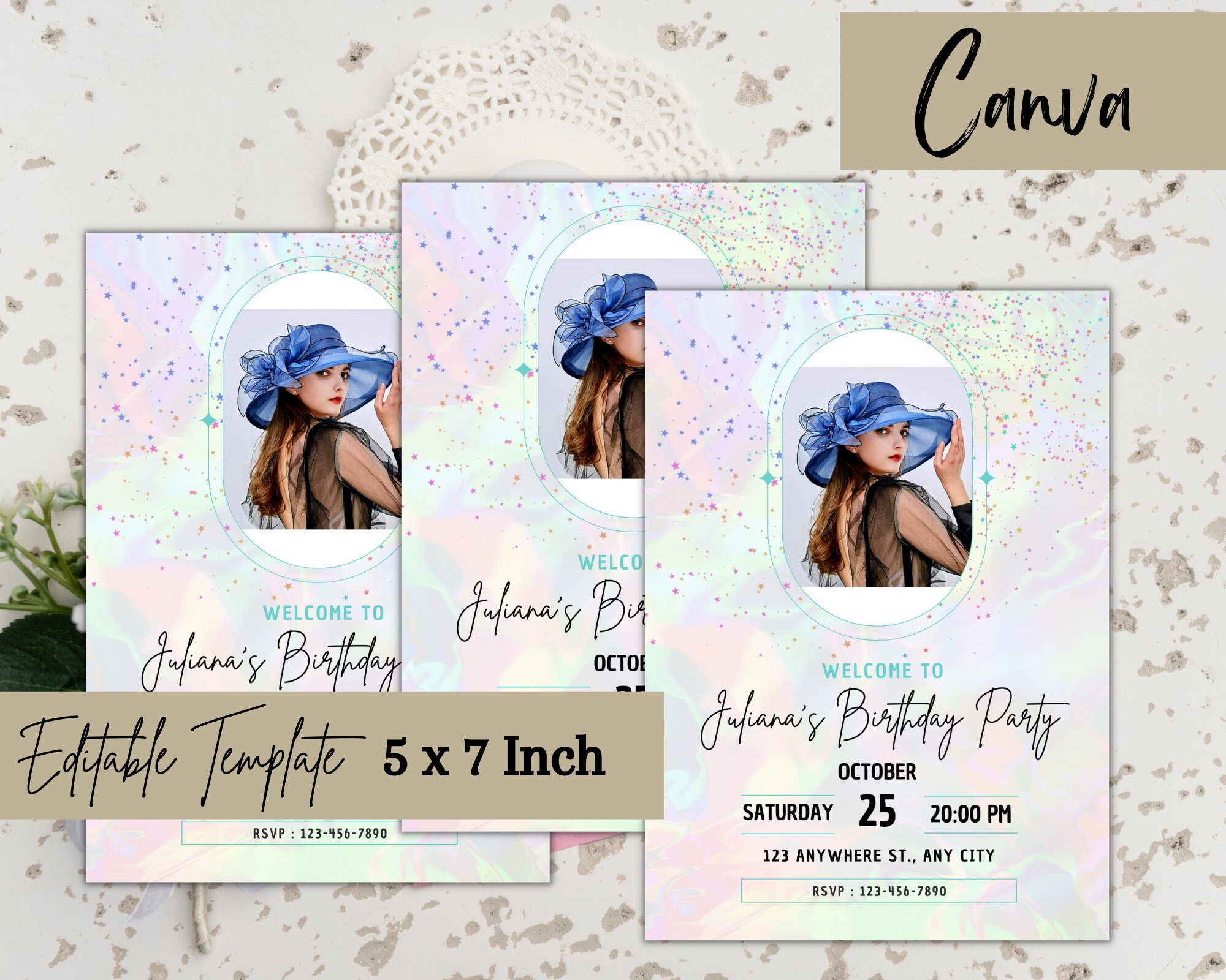 Pastel Modern Birthday Party Invitation Portrait, Editable Birthday ...
