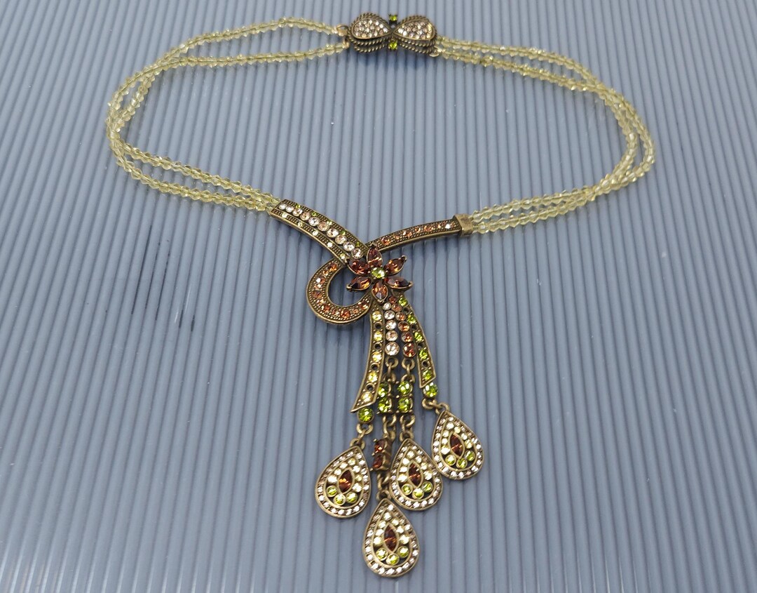 Vintage Heidi Daus Vine Multicolor Rhinestone Statement Necklace 15" - Etsy