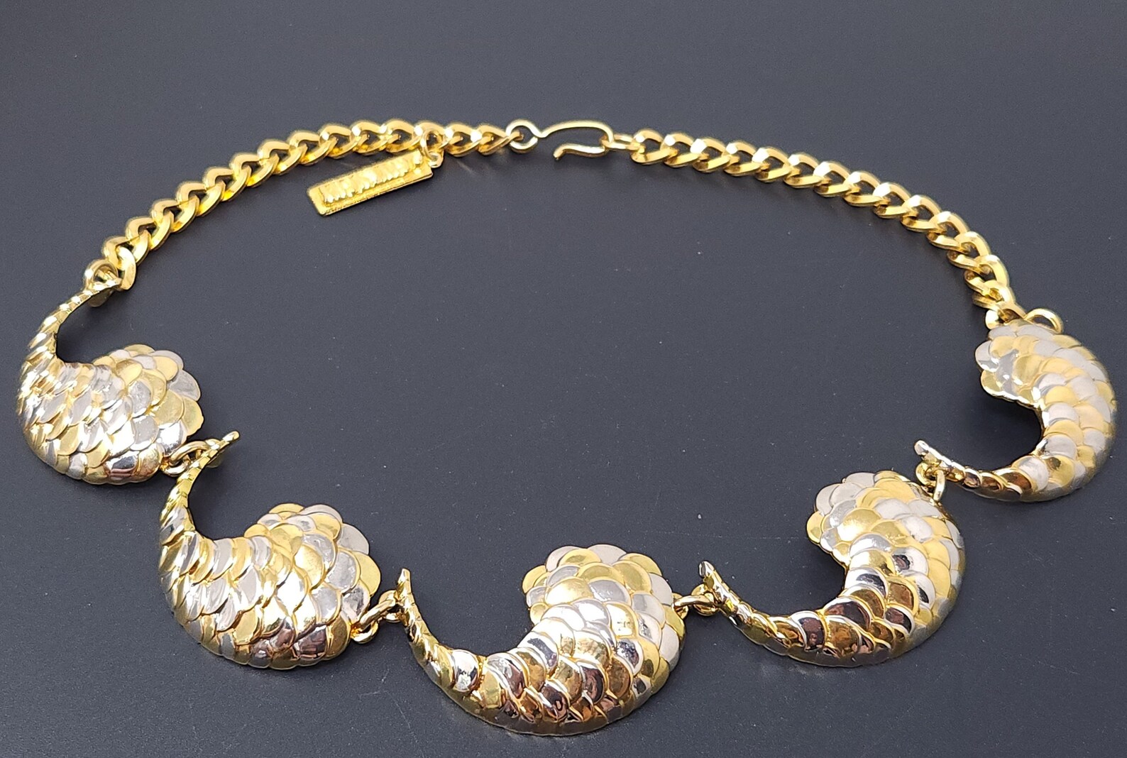 Vintage Givenchy Fish Scale Paisley Gold Silver Statment Necklace 16 ...