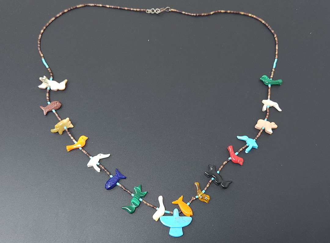 Vintage Native American Zuni Birds Animals Multi Gemstone Beaded ...