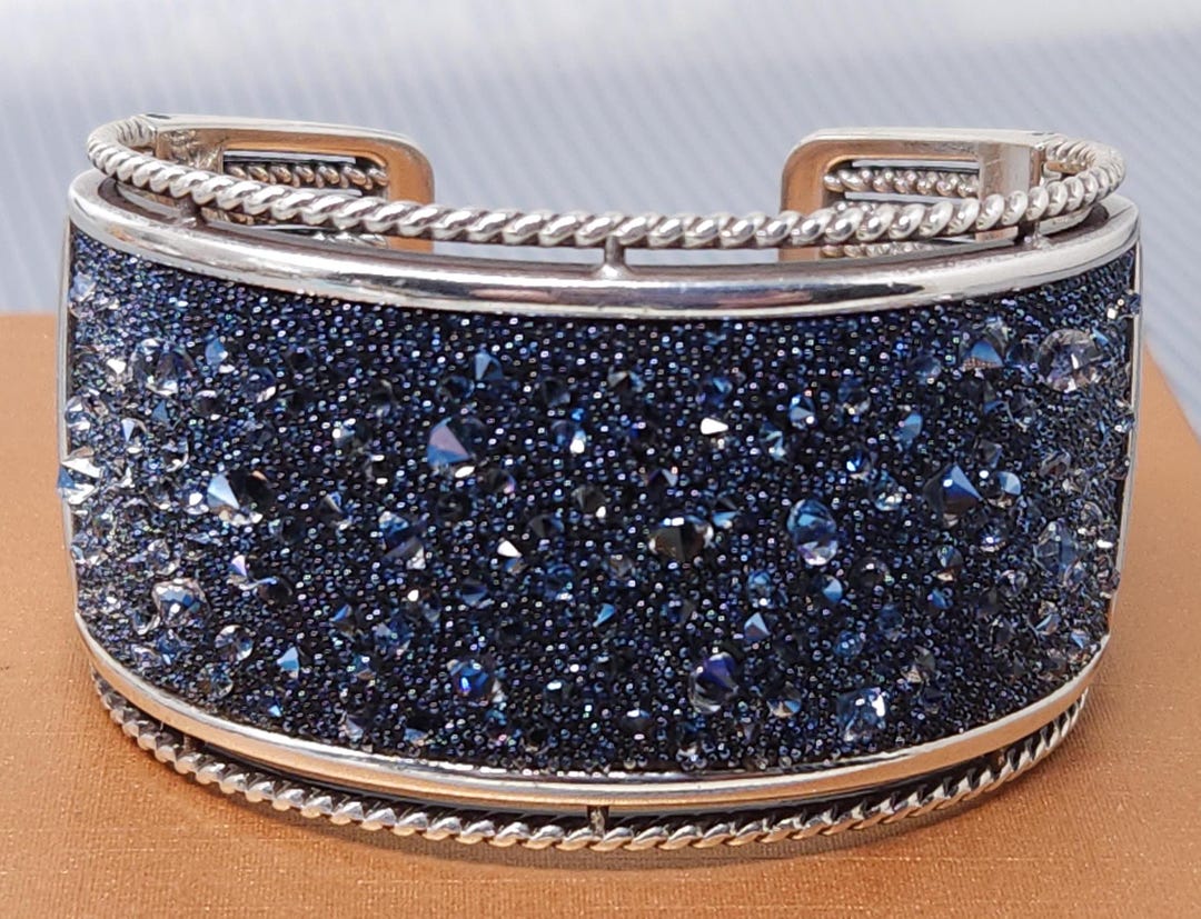 Vintage Brighton Silver Navy Blue Crystal Cuff Hinged Bracelet 7" - Etsy