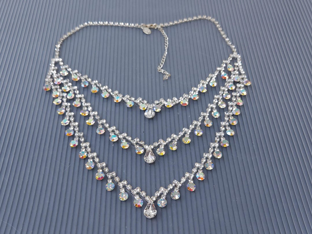 Vintage Kirk's Folly Wedding AB Rhinestone Layered Charm Statement ...