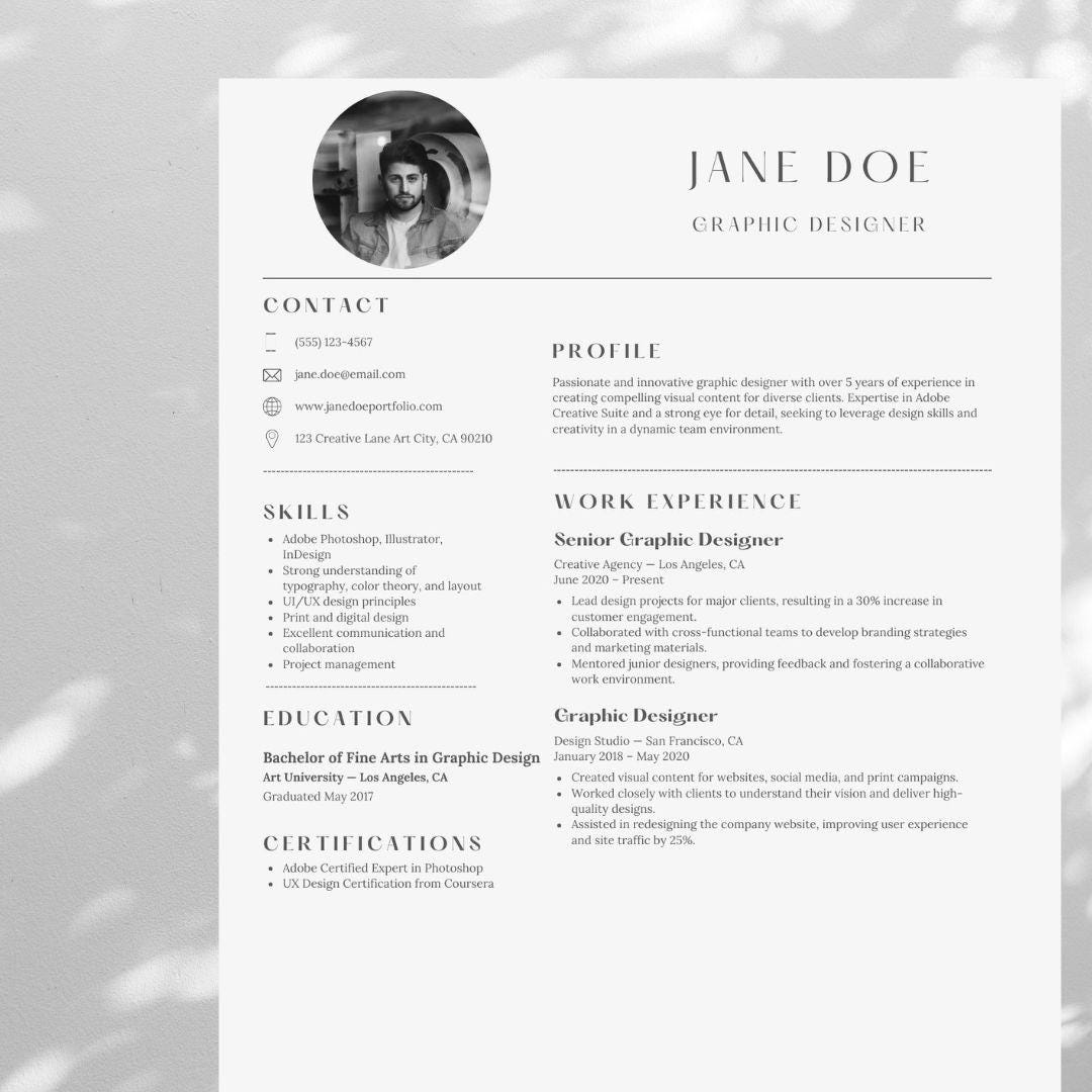 Editable Minimalist Graphic Designer CV Template - Etsy