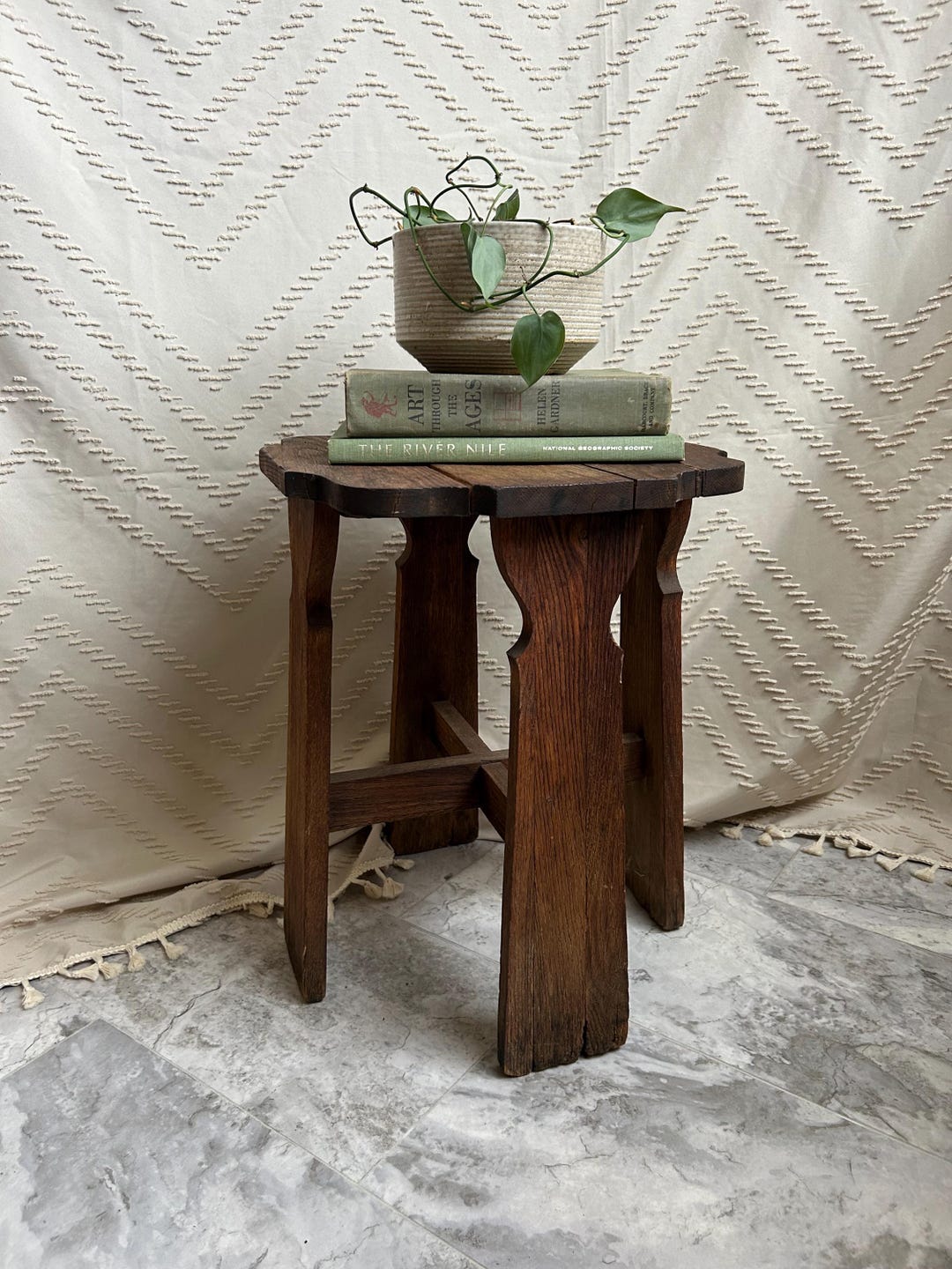 Rustic Stool Side Table, Vintage Mission Style Primitive Wood Step ...