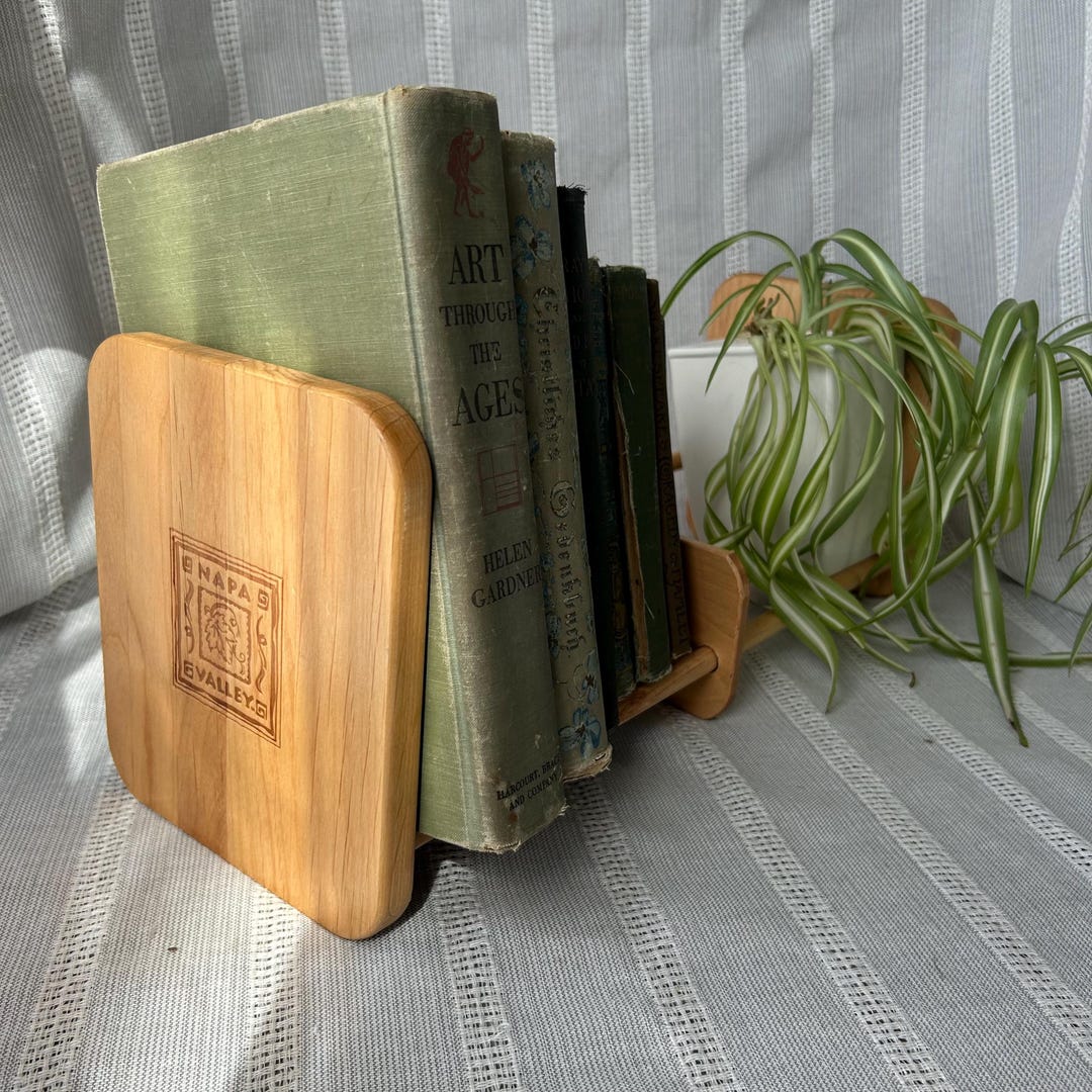 Book Rack, Vintage 90s Napa Valley Box Company Wood Media Storage Rack ...