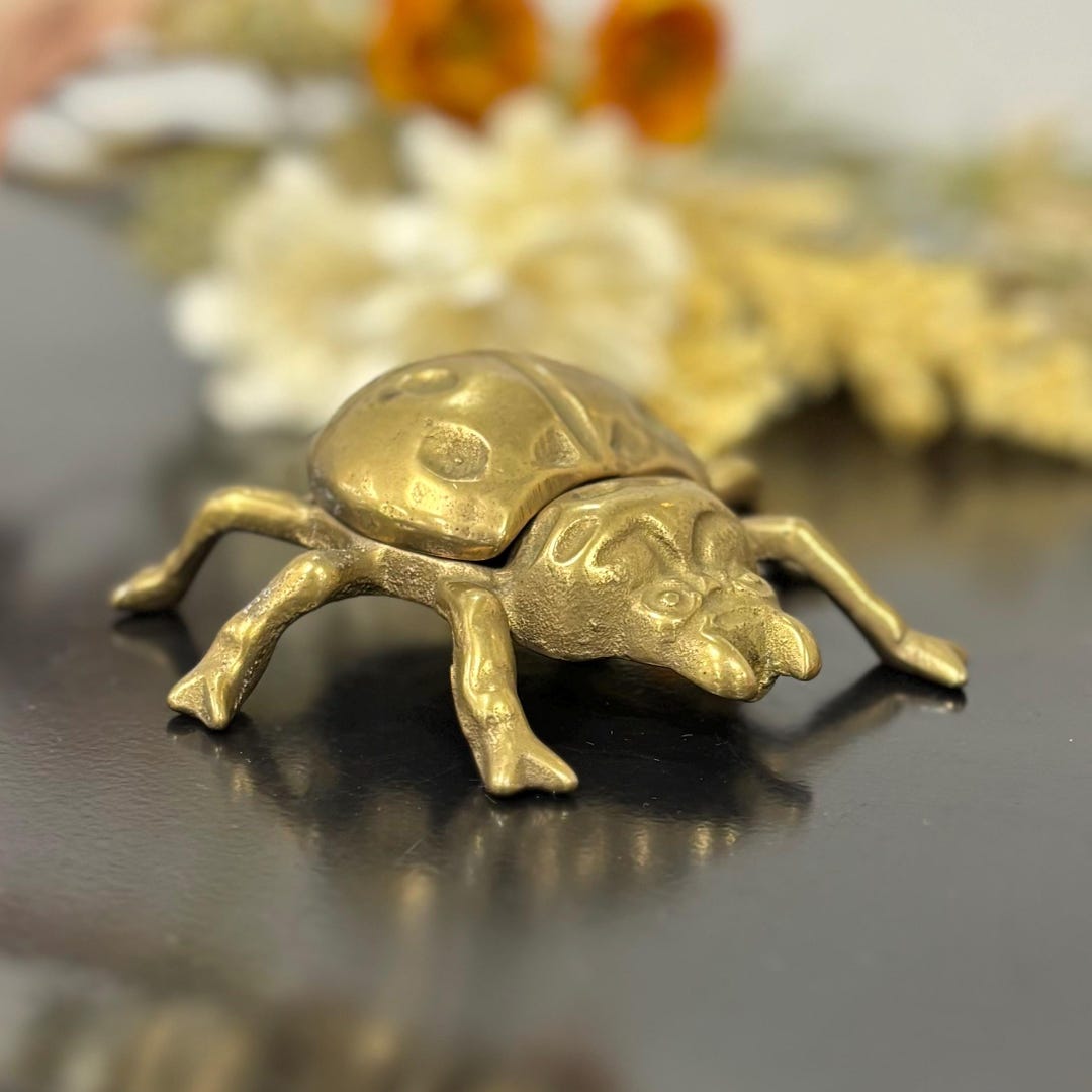 Vintage Brass Ladybug Ash Tray Metal Beatle Insect Bug Figurine Small ...