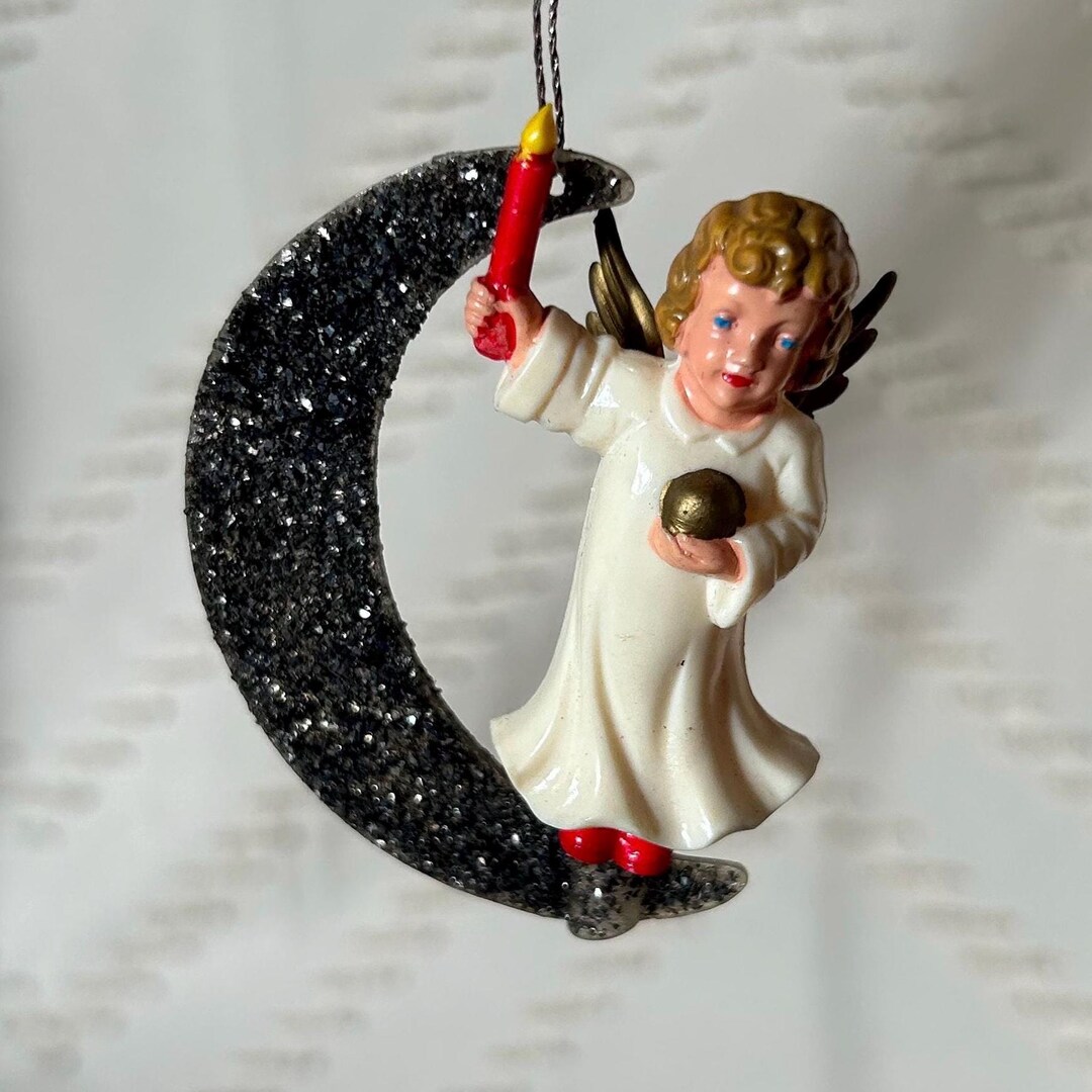 Vintage Christmas, German Angel, Angel on Moon, 1950's Plastic, Angel ...