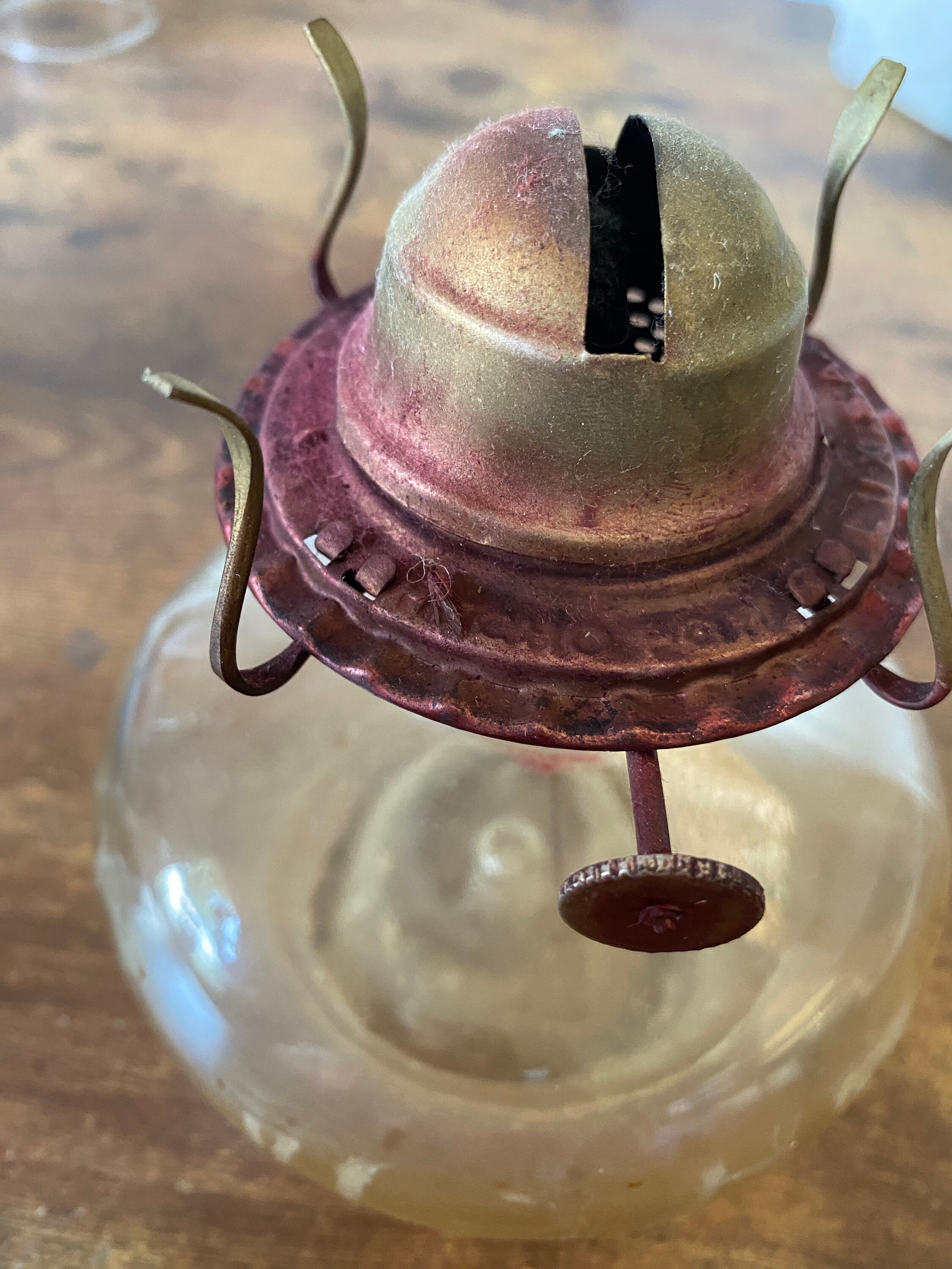 Small Vintage Kerosene Oil Lamp With Red and Brass Burner and ...