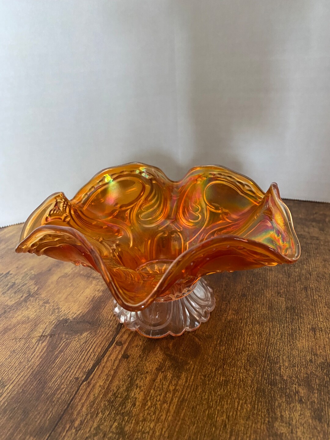 Vintage Carnival Glass Compote | Orange Marigold Paisley Candy Dish ...
