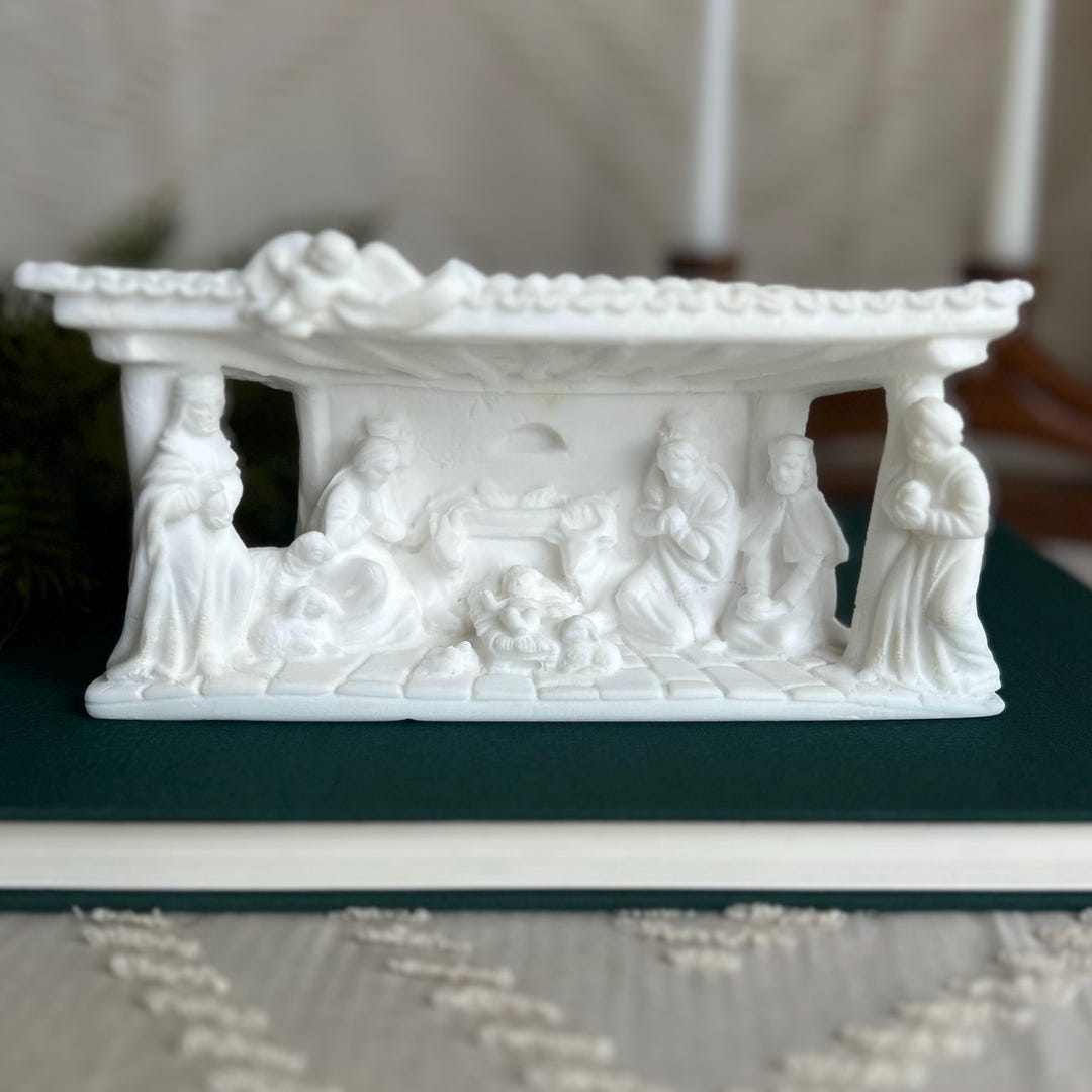 Alabaster Style Nativity Scene, Vintage Made in Italy Manger Scene, One ...