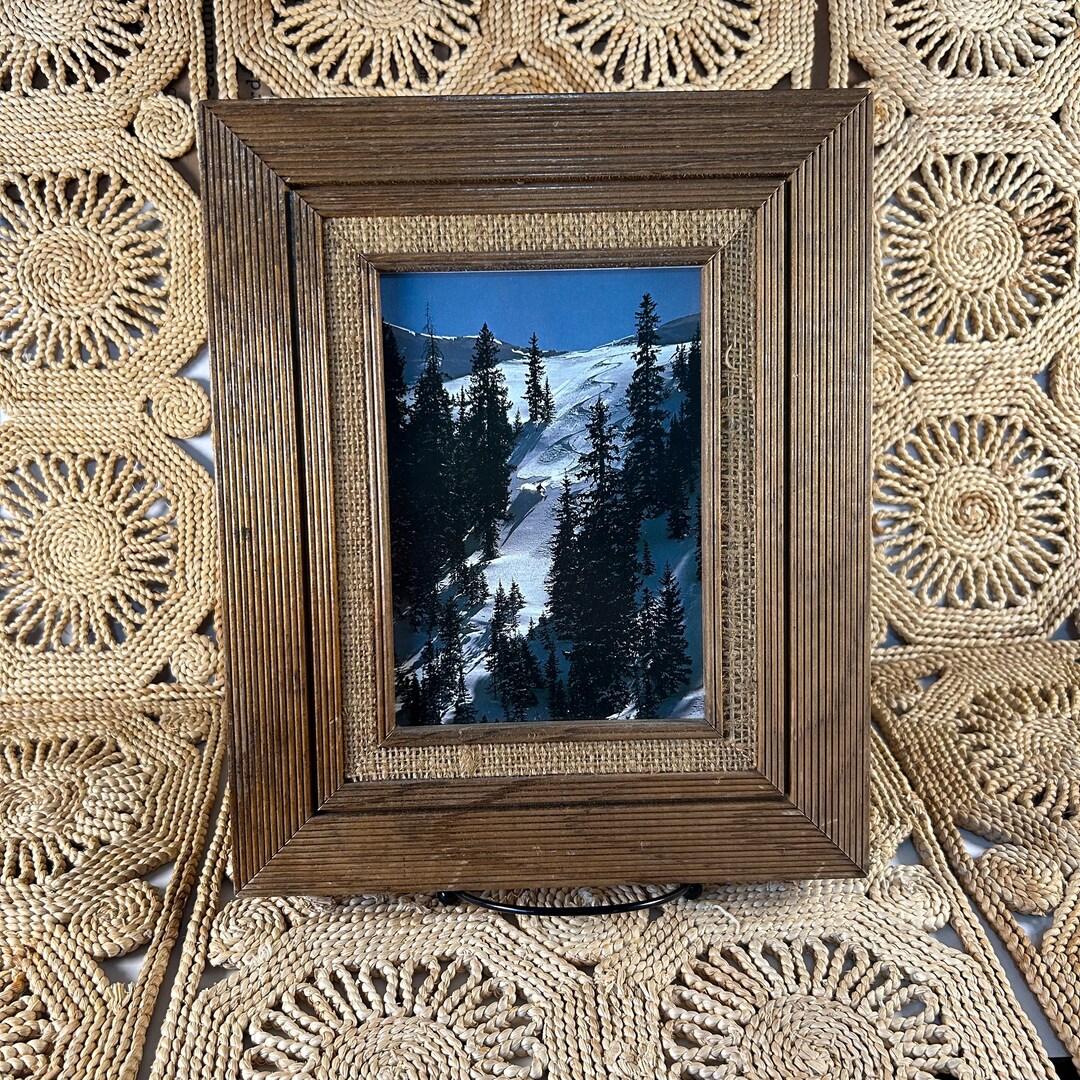 Vintage Snowmobile Skiing Snowboarding Photo in Wicker and Wood Frame ...