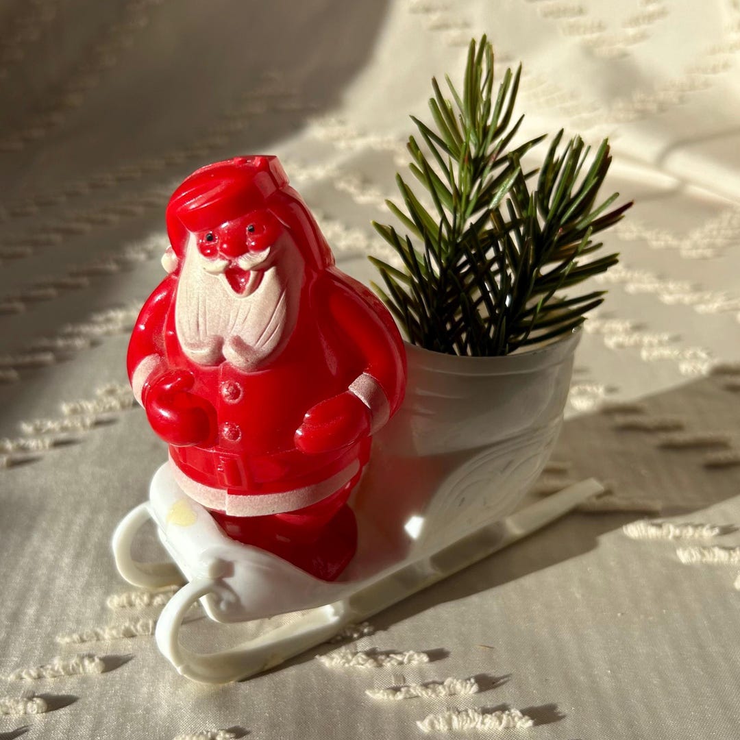 Hard Plastic Santa Candy Container, Vintage Midcentury Sleigh Christmas ...