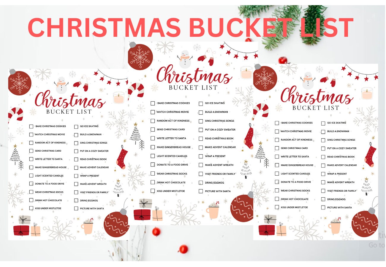 Christmas Bucket List Printable, Winter Bucket List Template, Christmas ...