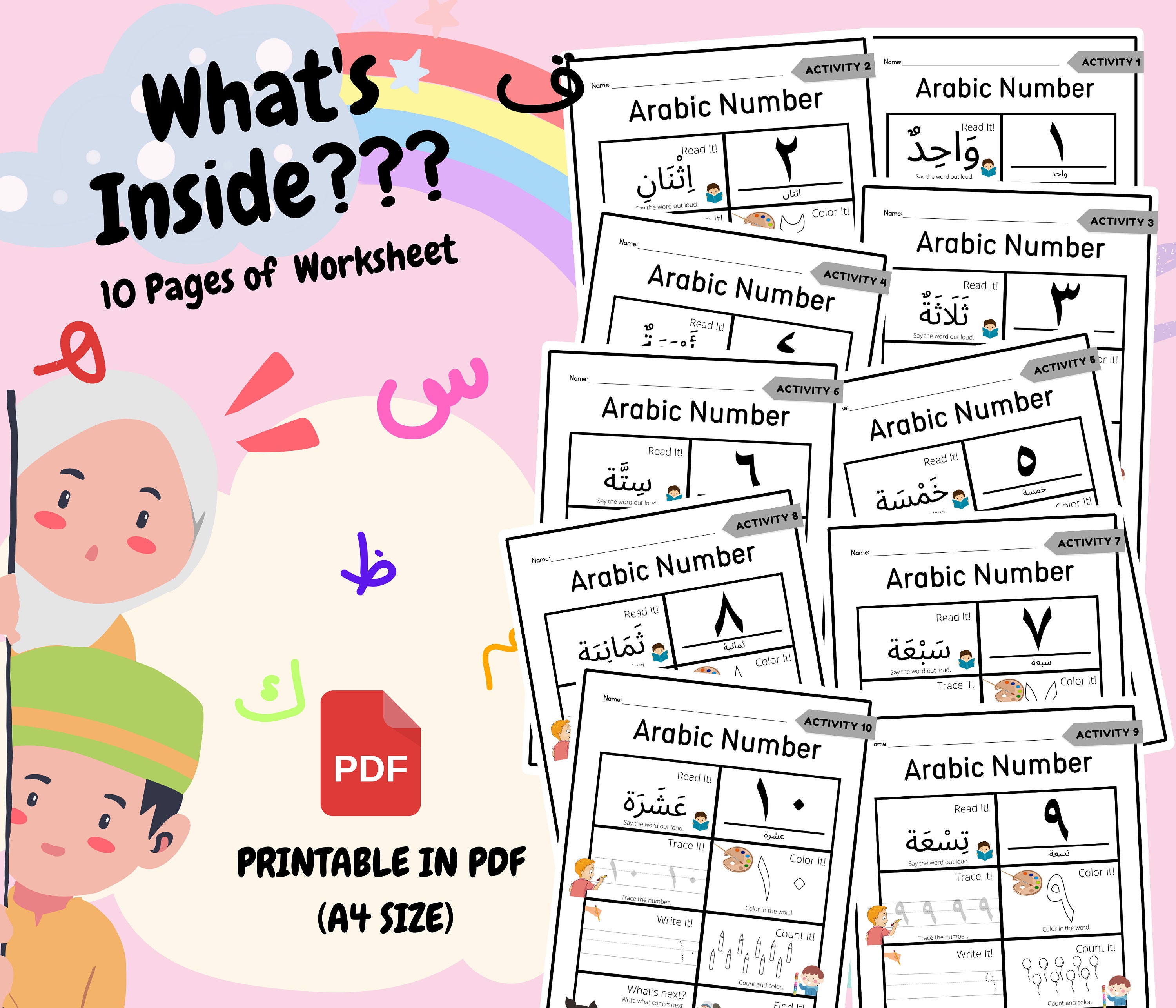 Arabic Number Worksheet (1-10) for Homeschooling | Learning Arabic ...