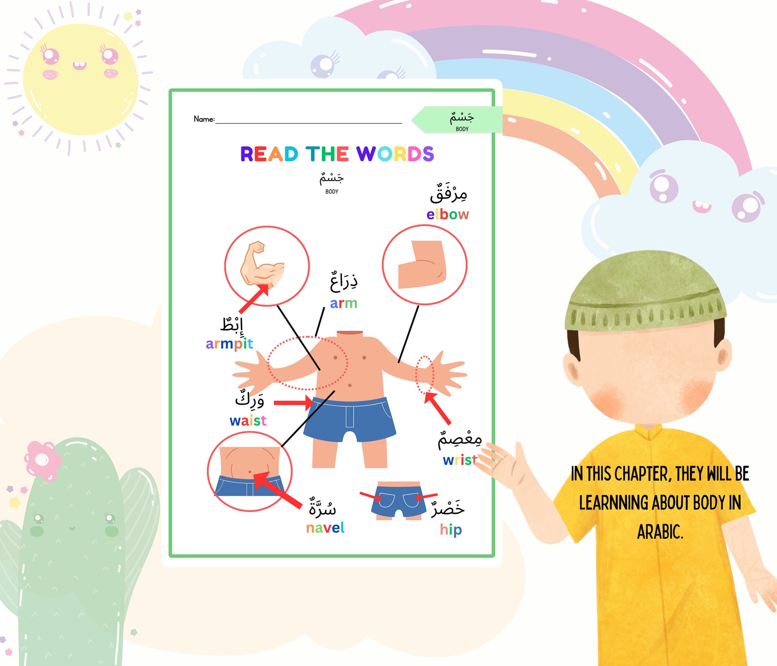 Arabic Body Activity Worksheet for Homeschooling | Learning Arabic ...