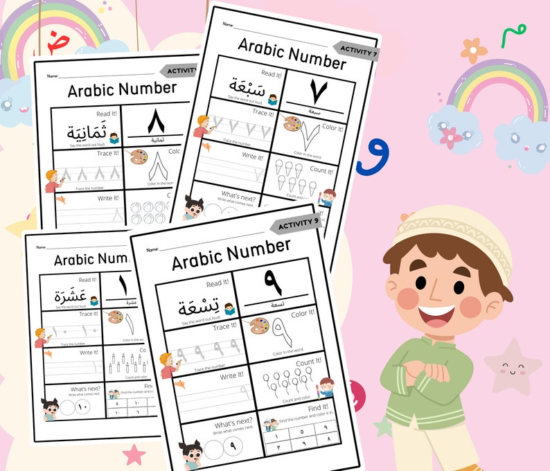 Arabic Number Worksheet (1-10) for Homeschooling | Learning Arabic ...