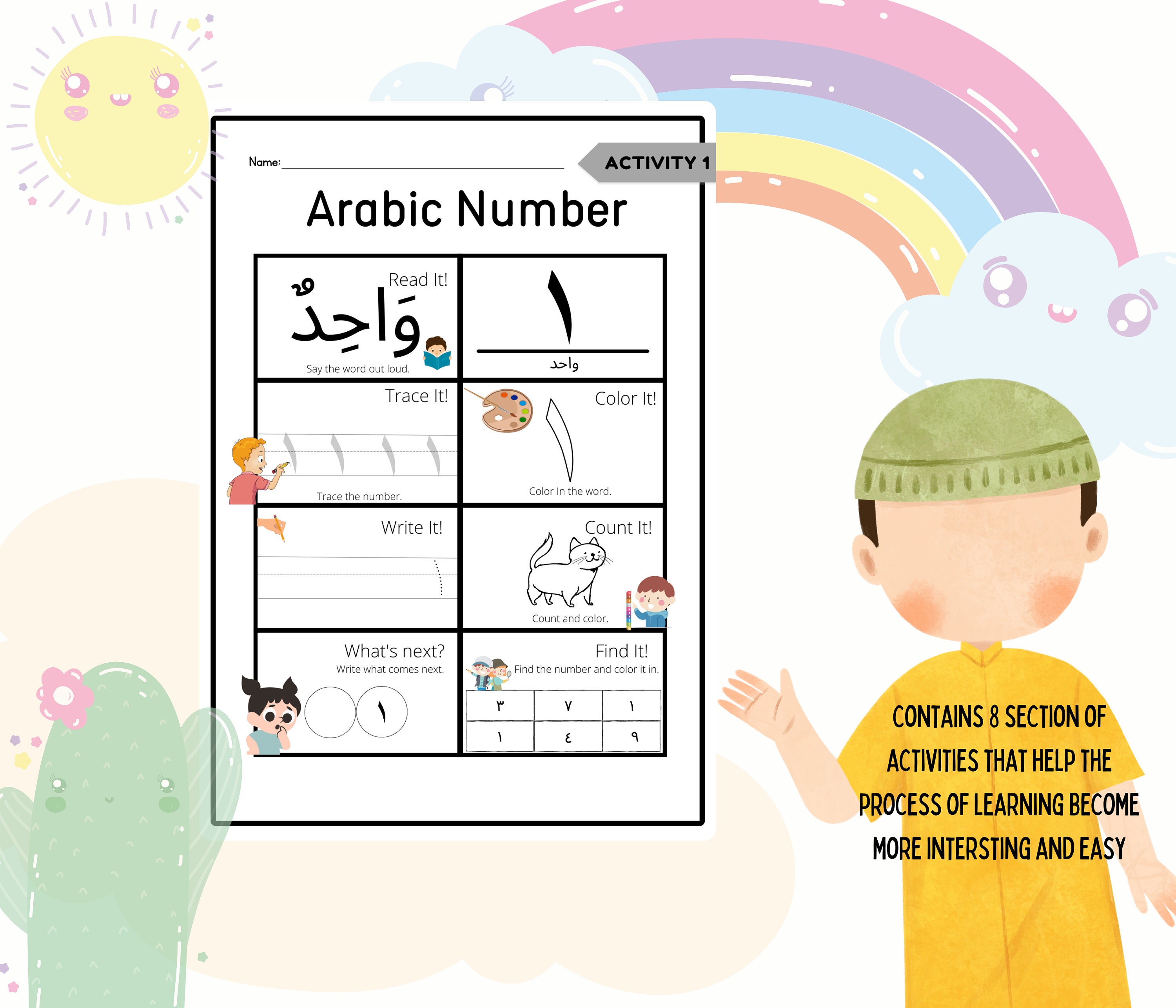 Arabic Number Worksheet (1-10) for Homeschooling | Learning Arabic ...