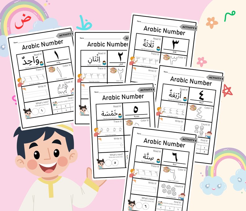 Arabic Number Worksheet 1-10 for Homeschooling Learning Arabic Number ...