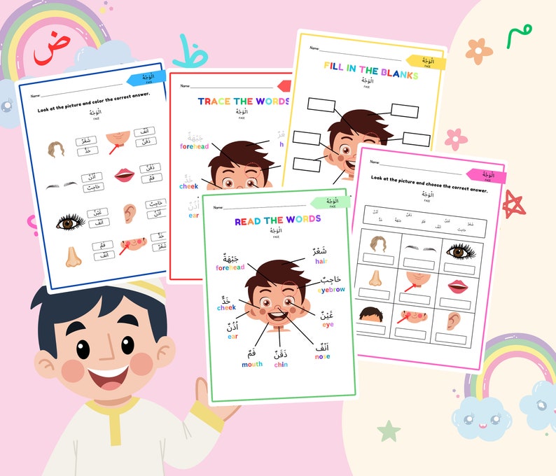 Arabic Parts on Face Worksheet for Homeschooling Learning Arabic ...
