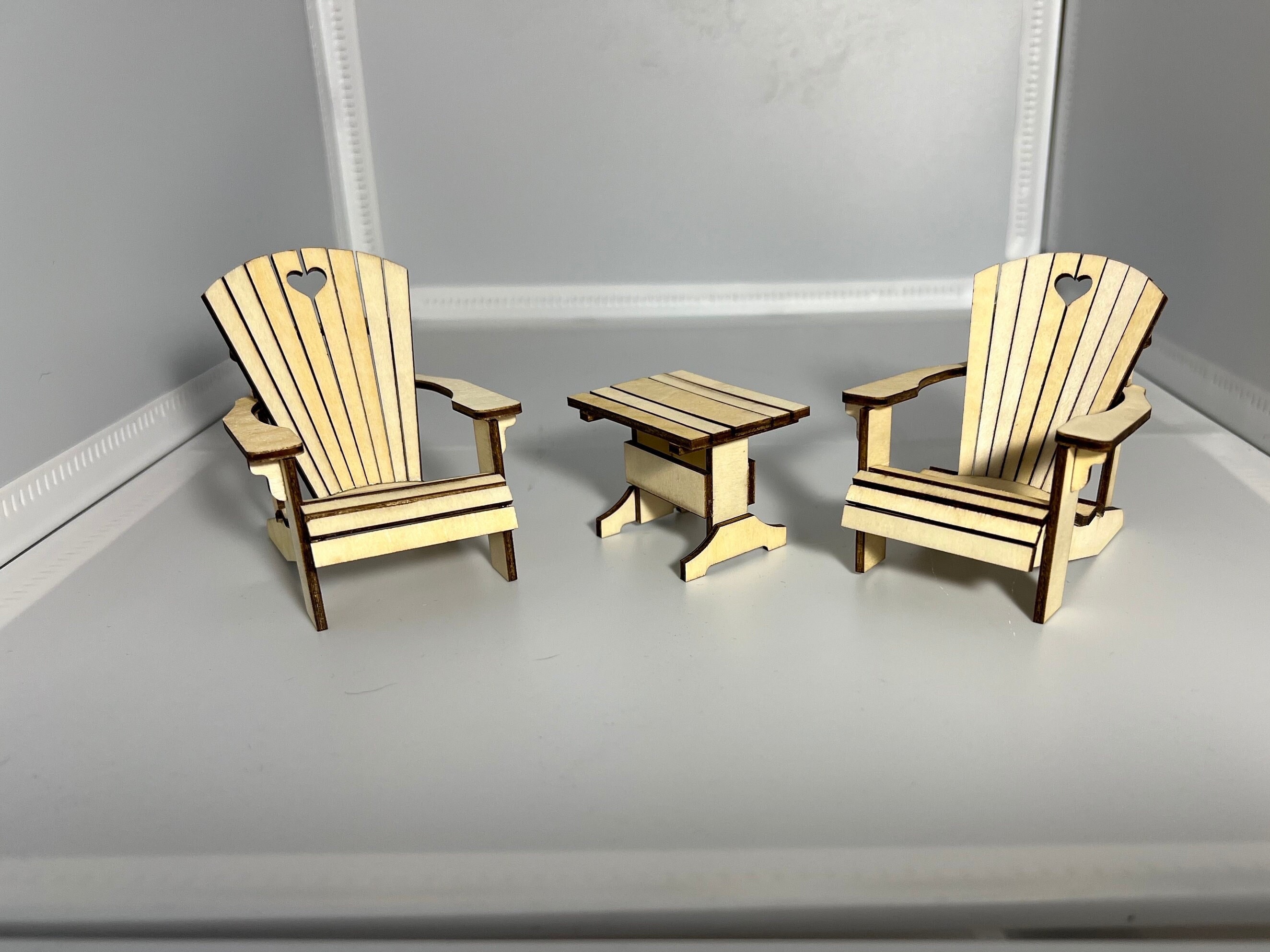 1:12 Scale Miniature Adirondack Chair and Table Set DIY Kit - Dollhouse ...