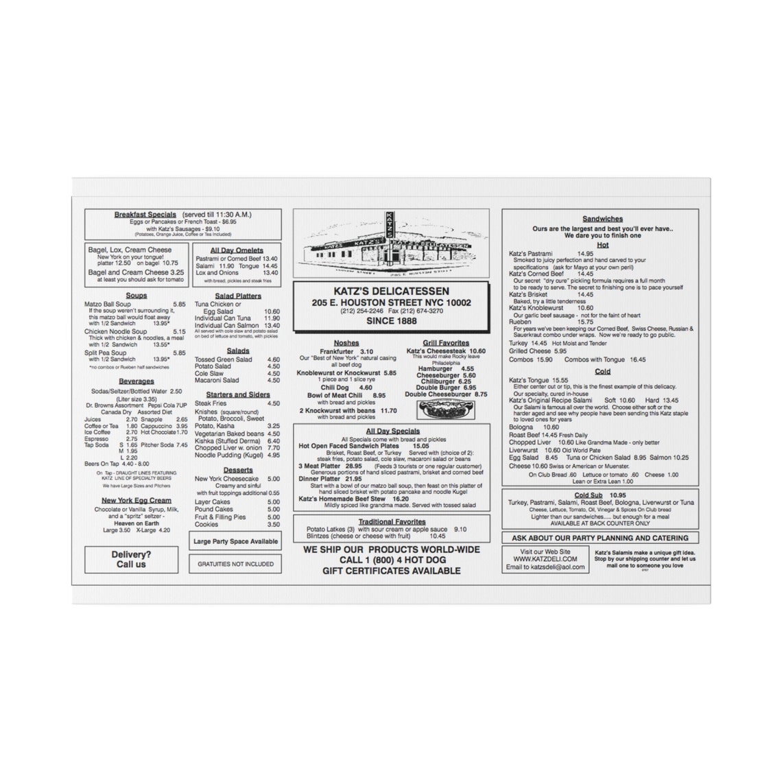 Katz's Deli Menu Stretched Canvas Art - Etsy