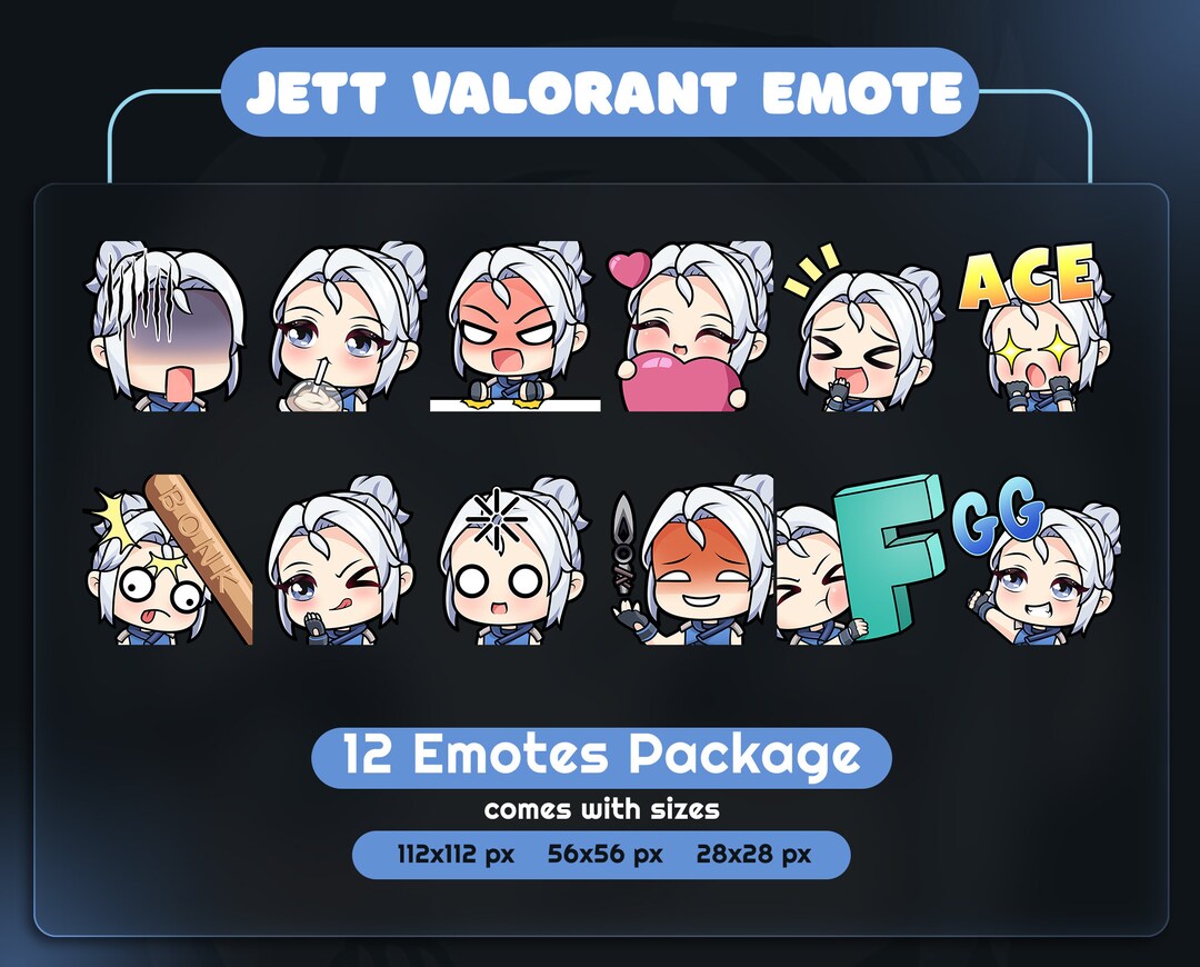 12 Jett Valorant Emote,sticker,badge,gamer,cute,vtuber,twitch Emote ...