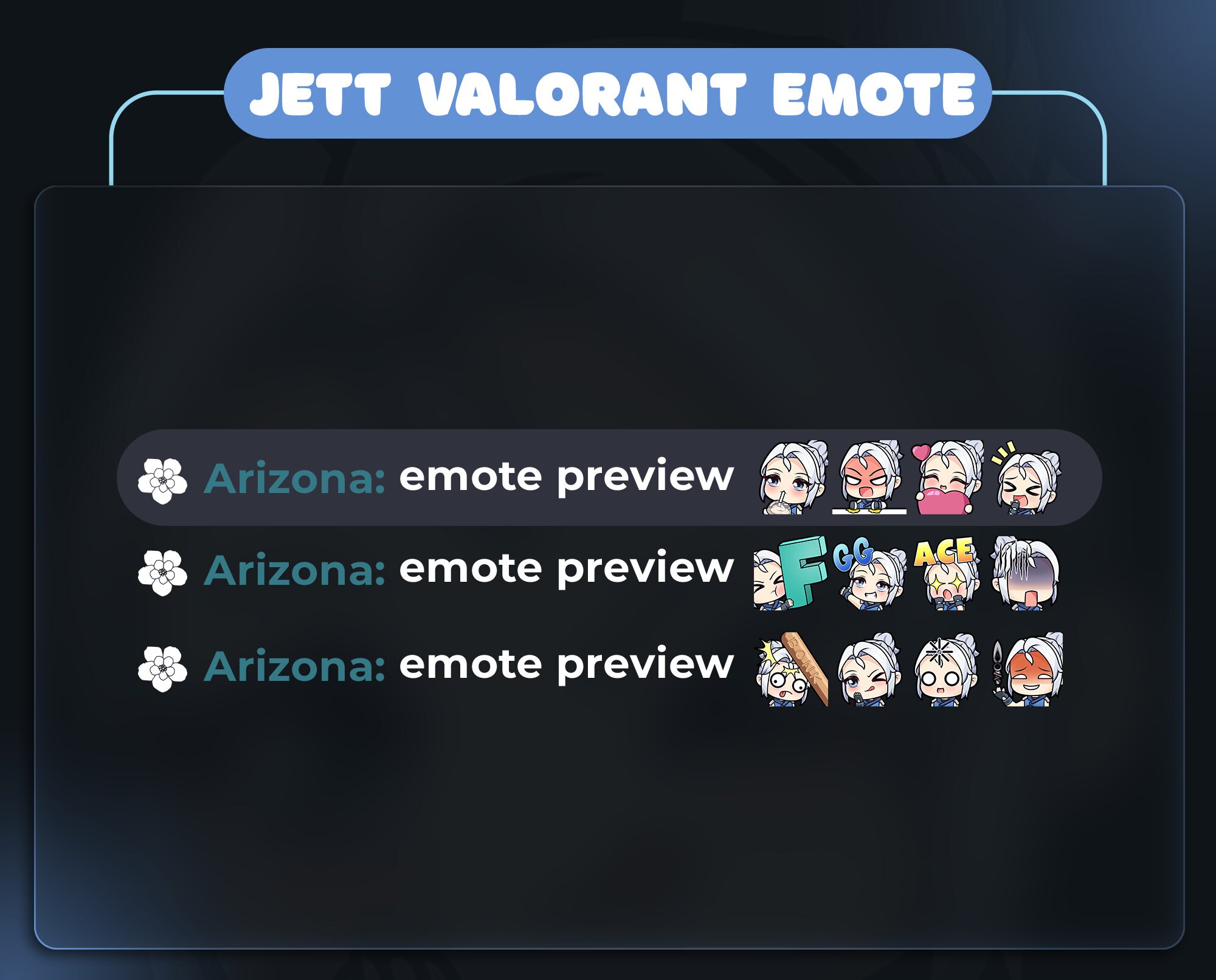 12 Jett Valorant Emote,sticker,badge,gamer,cute,vtuber,twitch Emote ...
