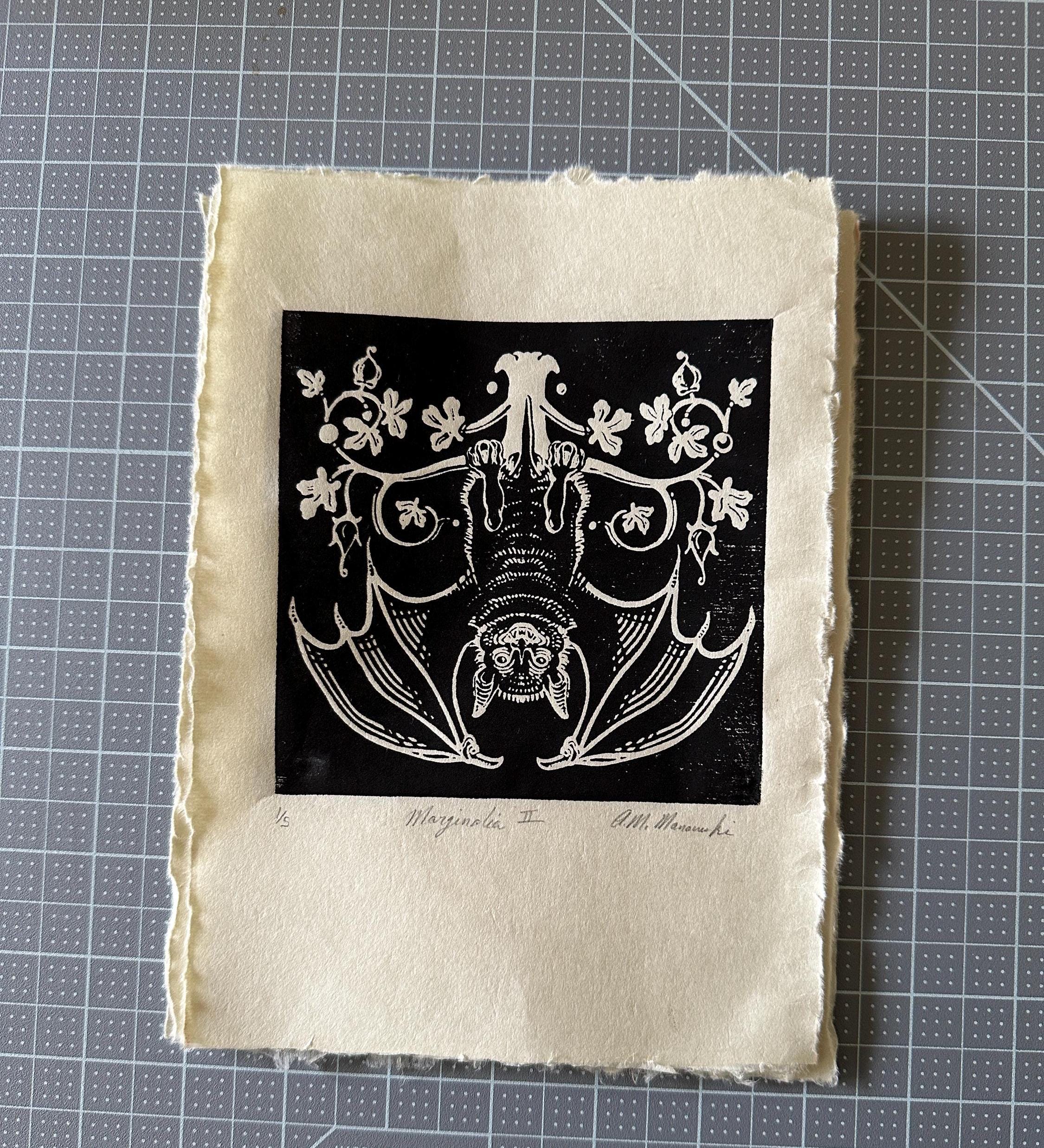 Medieval Bat Woodcut Print A5 Medieval Marginalia Wall Decor Spooky ...