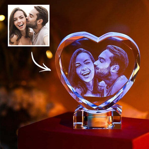 3D Laser Engraved Heart Crystal Photo Frame With Light up LED Base - Etsy