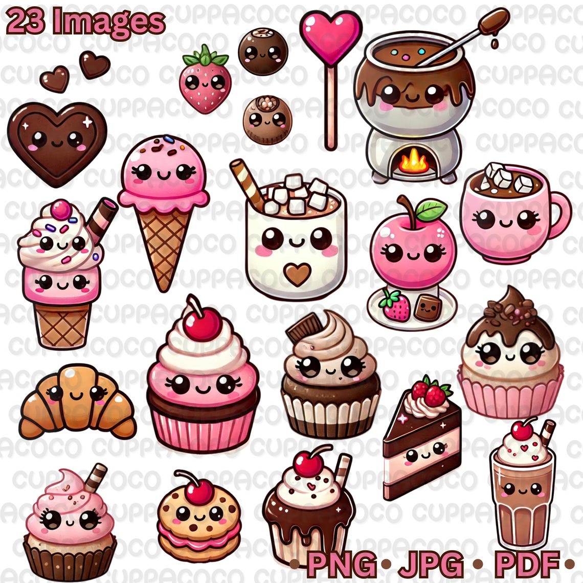 Kawaii Sweets Clipart Pack 20 Cute Dessert Designs for Crafts & Digital ...