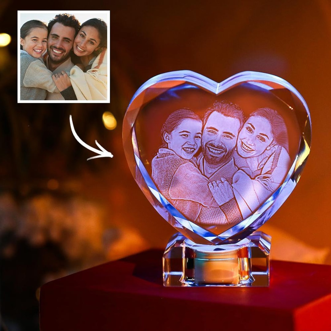 3D Laser Engraved Heart Crystal Photo Frame With Light up LED Base - Etsy