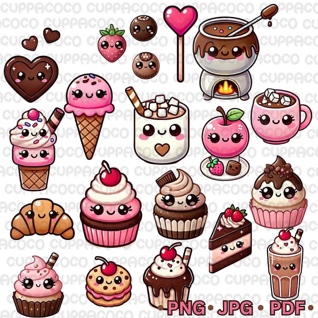 Kawaii Sweets Clipart Pack 20 Cute Dessert Designs for Crafts & Digital ...