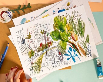 Art Postcard Set 4 Custom Art Postcards, Personalized Illustrated ...