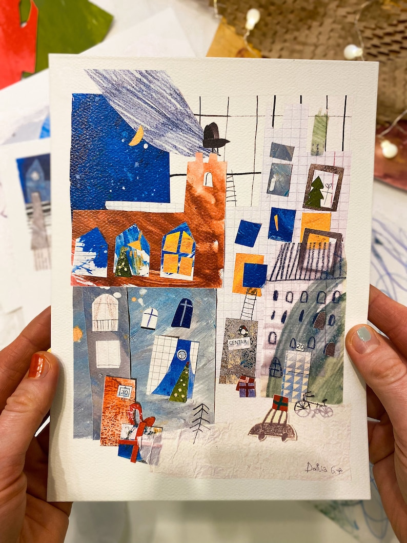 Printable Christmas Postcards INSTANT DOWNLOAD Mixed-media Collage ...