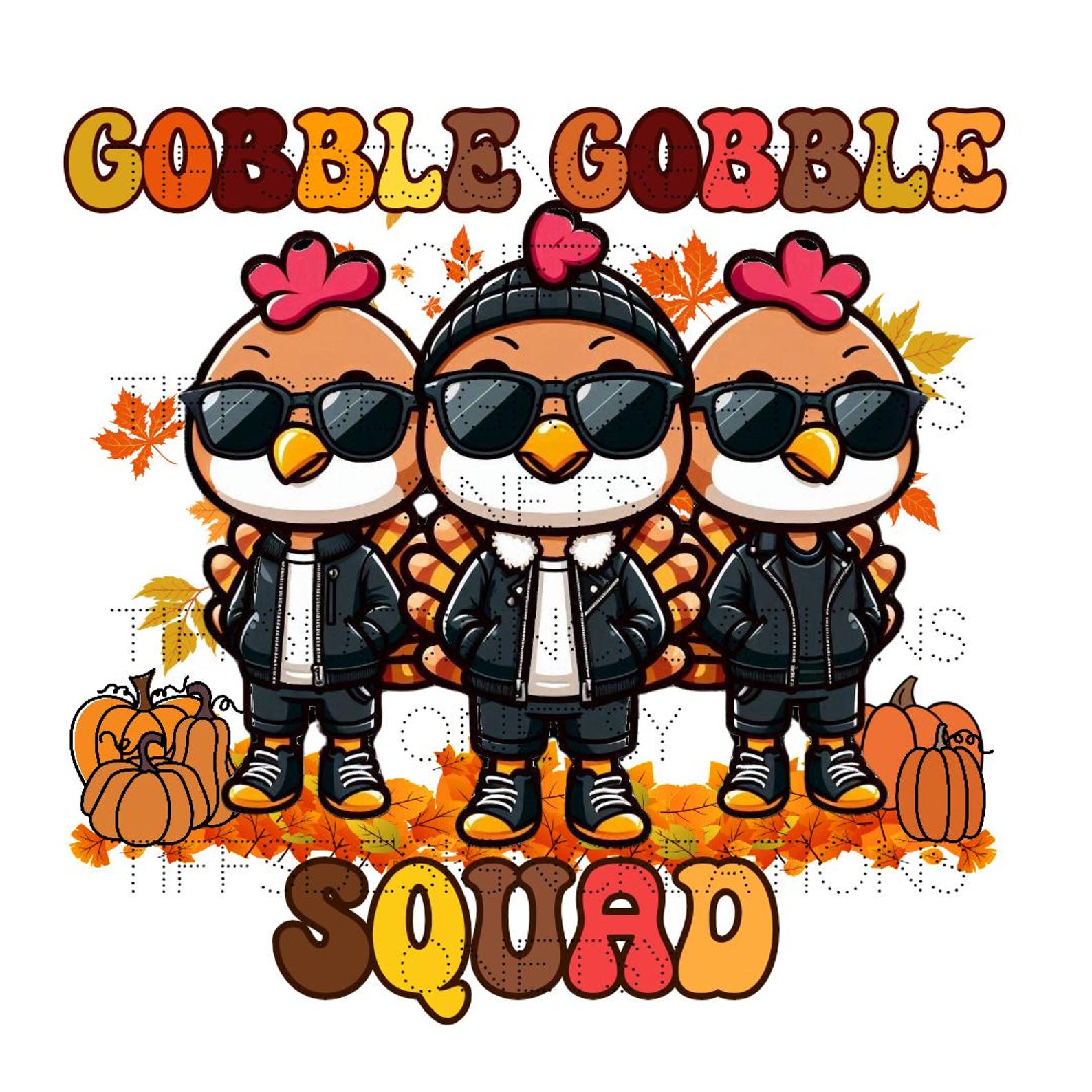 Thanksgiving Gobble Squad Turkeys Transparent Background Digital ...