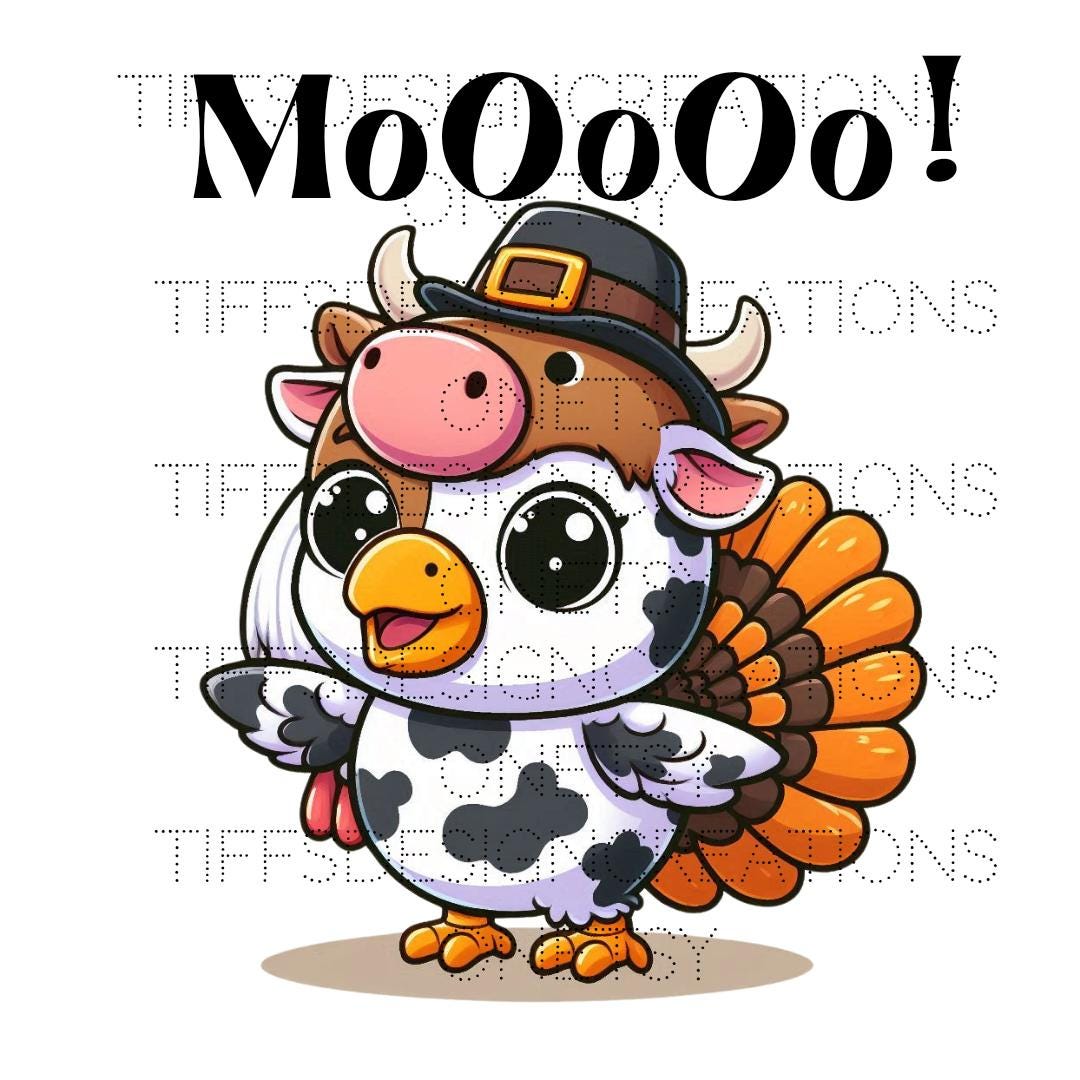 Thanksgiving Moo Turkey in Cow Costume Transparent Background Digital ...
