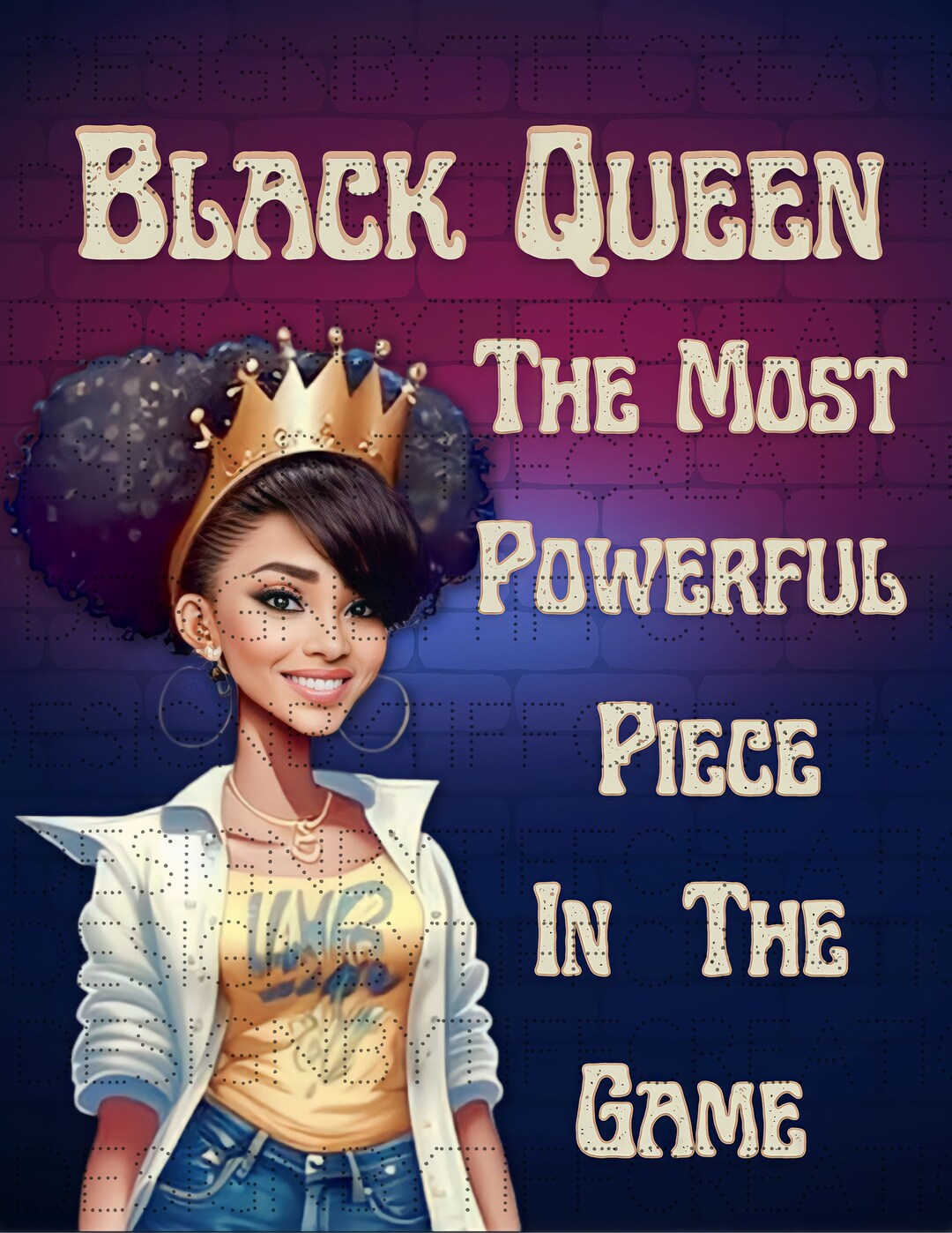 Black Girl Magic Queen Powerful Blue Purple Background Crown Afro ...