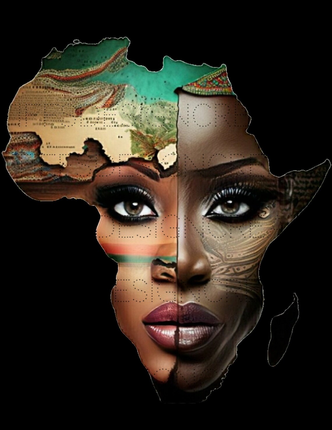 Beautiful Black Woman Map of Africa Digital Art Transparent Background ...