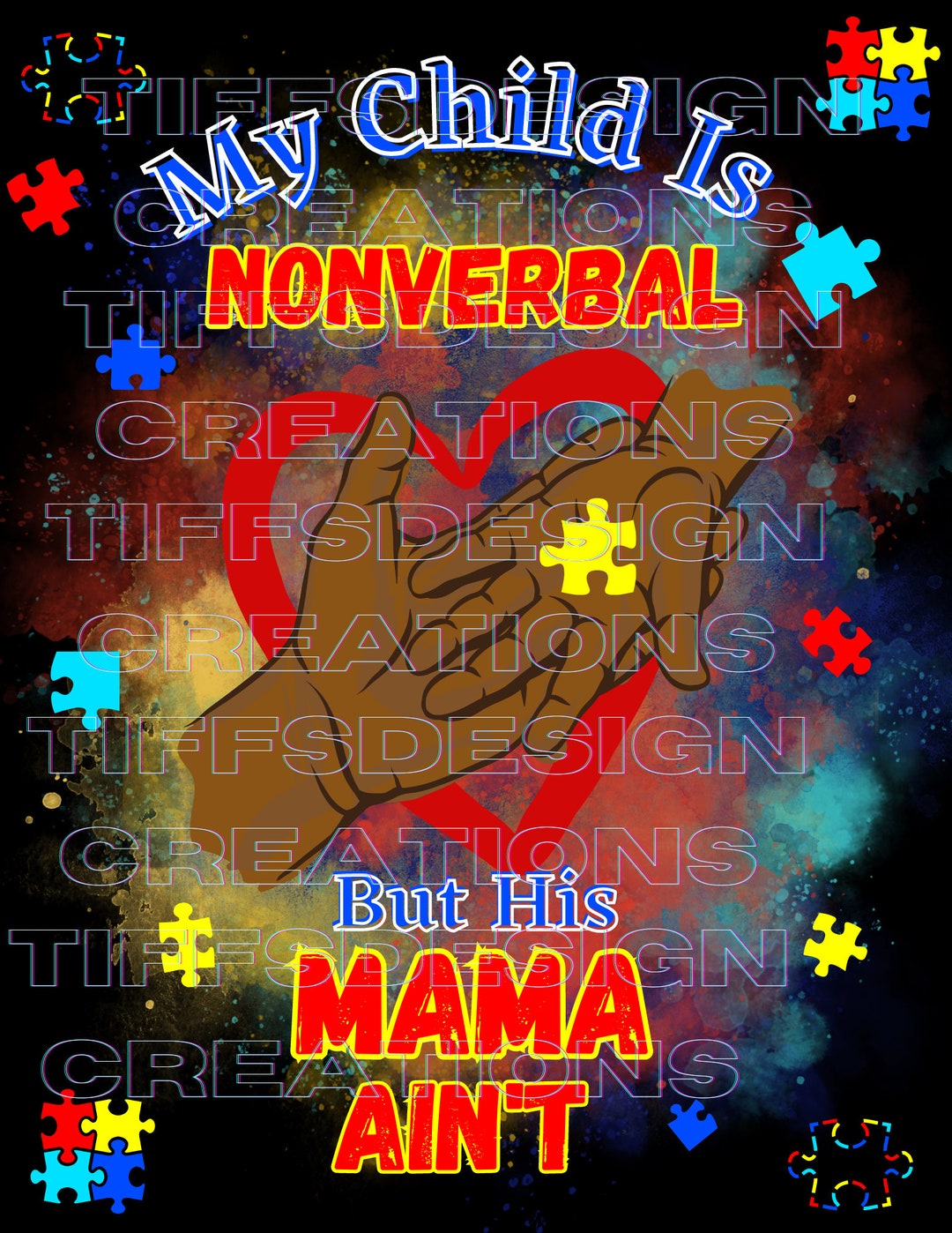 Autism Awareness Black Girl Magic Multicolor Words Red Yellow Blues ...