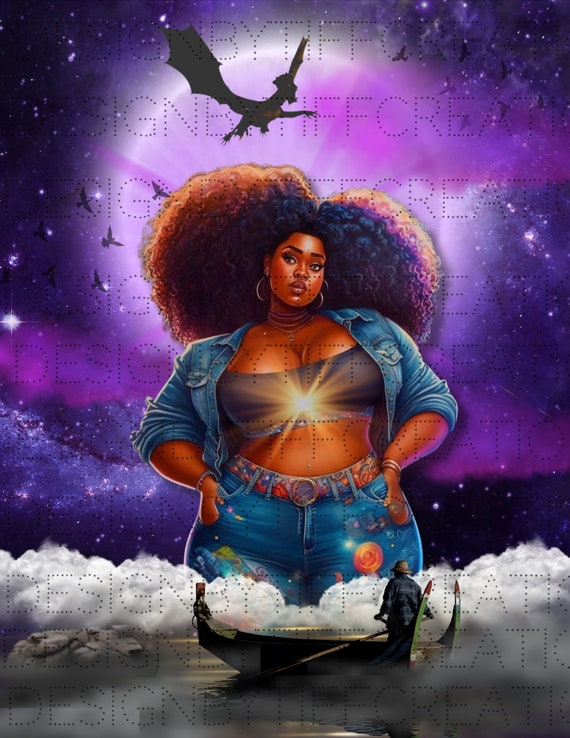 Black Girl Magic Galaxy Background Pretty Female Melanin Brown Skin Black Art Png Digital File Purple Denim Clouds Water Boat Etsy