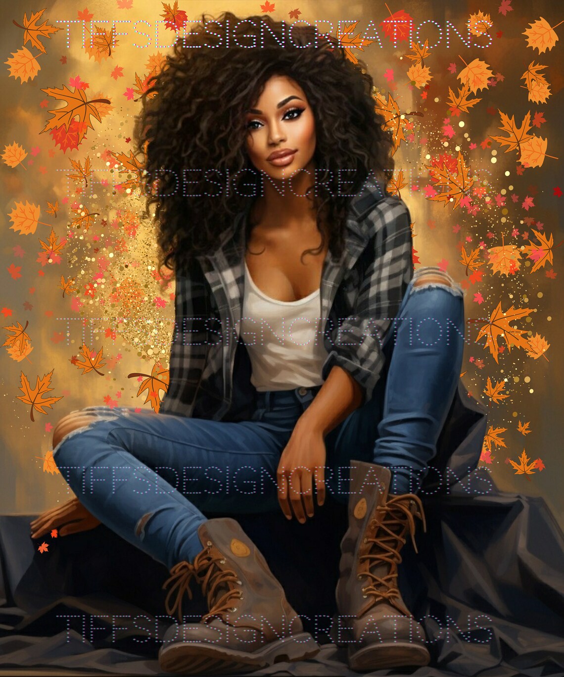 Beautiful Black Woman Fall Autumn Leaves Digital Download Png Svg ...