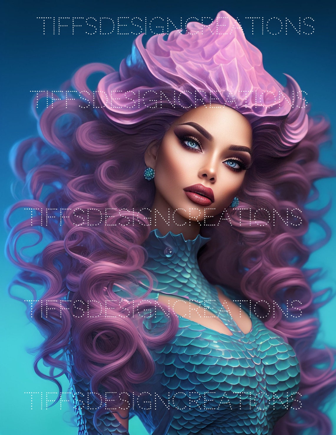 Beautiful Black Mermaid Under the Sea Digital Download Png Fashionable ...