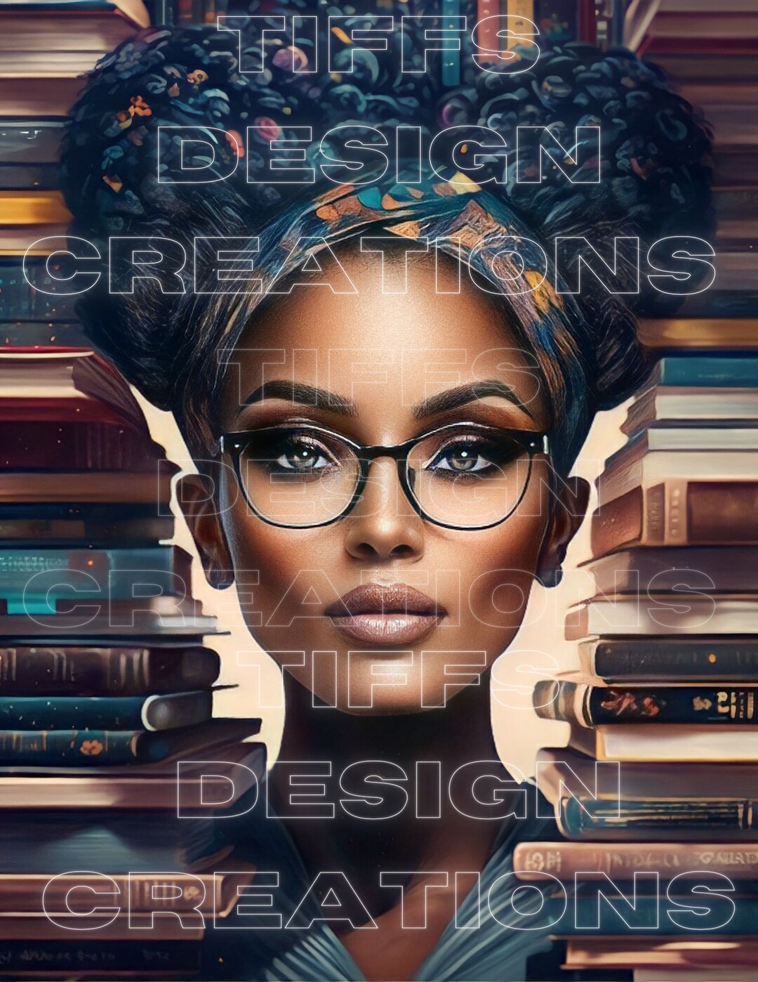 Beautiful Black Woman Book Background Diva Digital Art Ponytails Girl ...