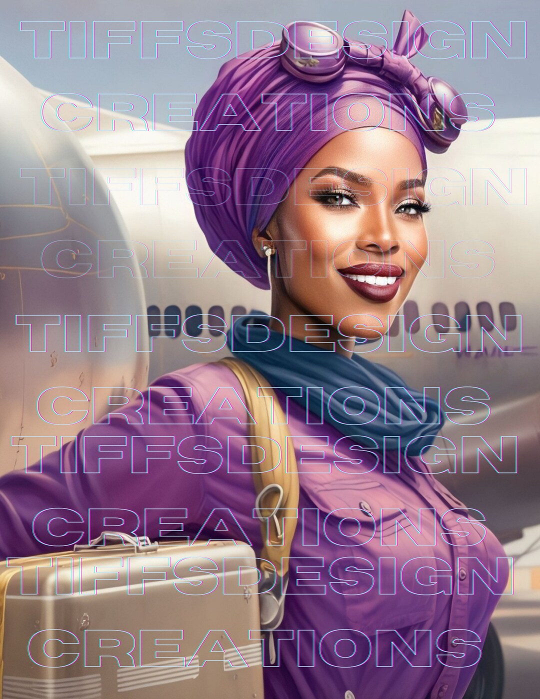 Beautiful Black Girl Magic Airplane Background Purple Melanin Digital ...