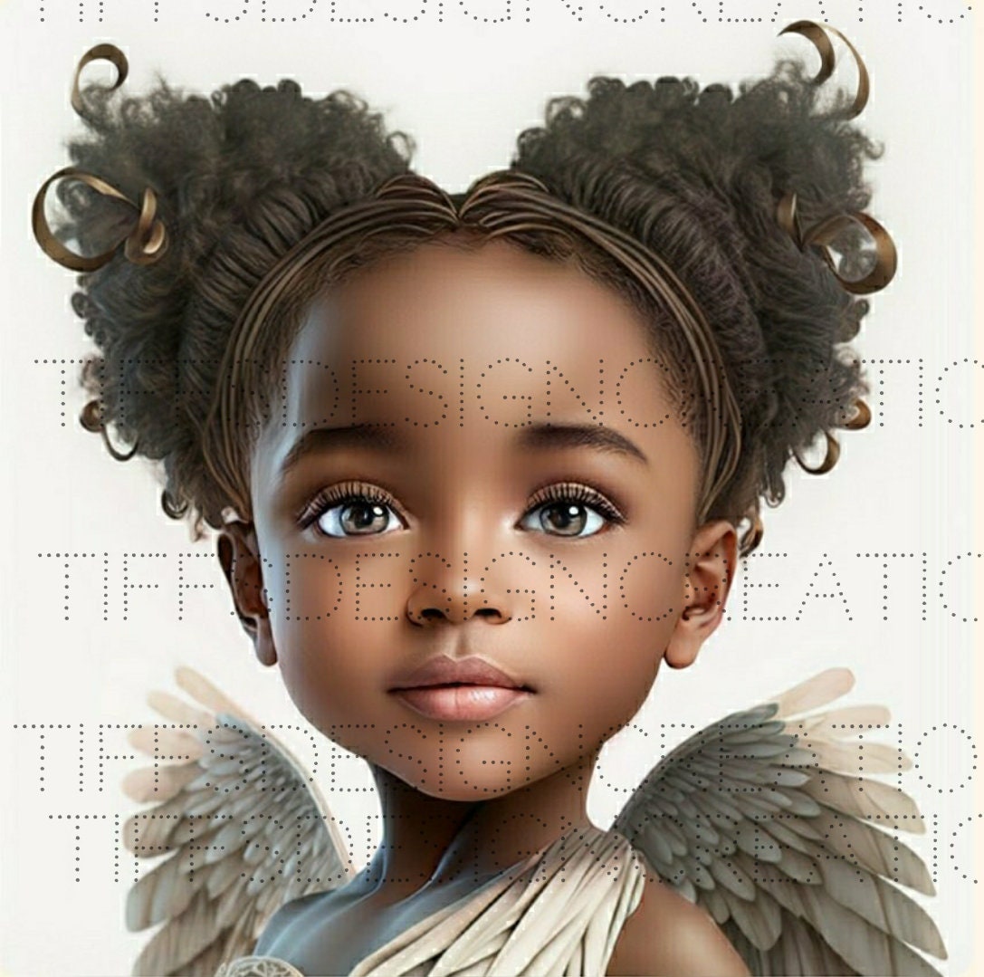 Beautiful Black Cherub Curly Hair African American Child Angel Wings ...