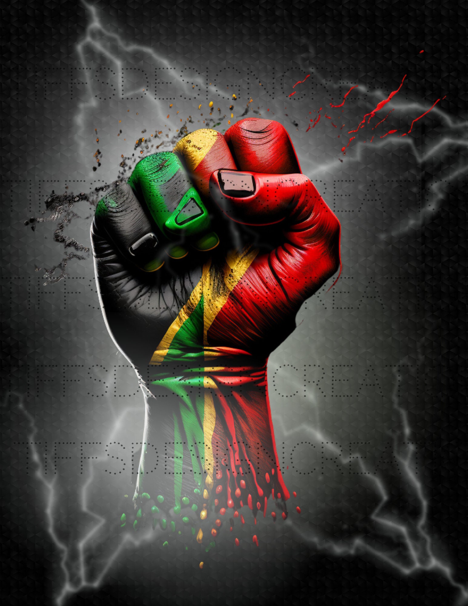 Black Power Fist Black Background White Lightening Bolts Red Black ...