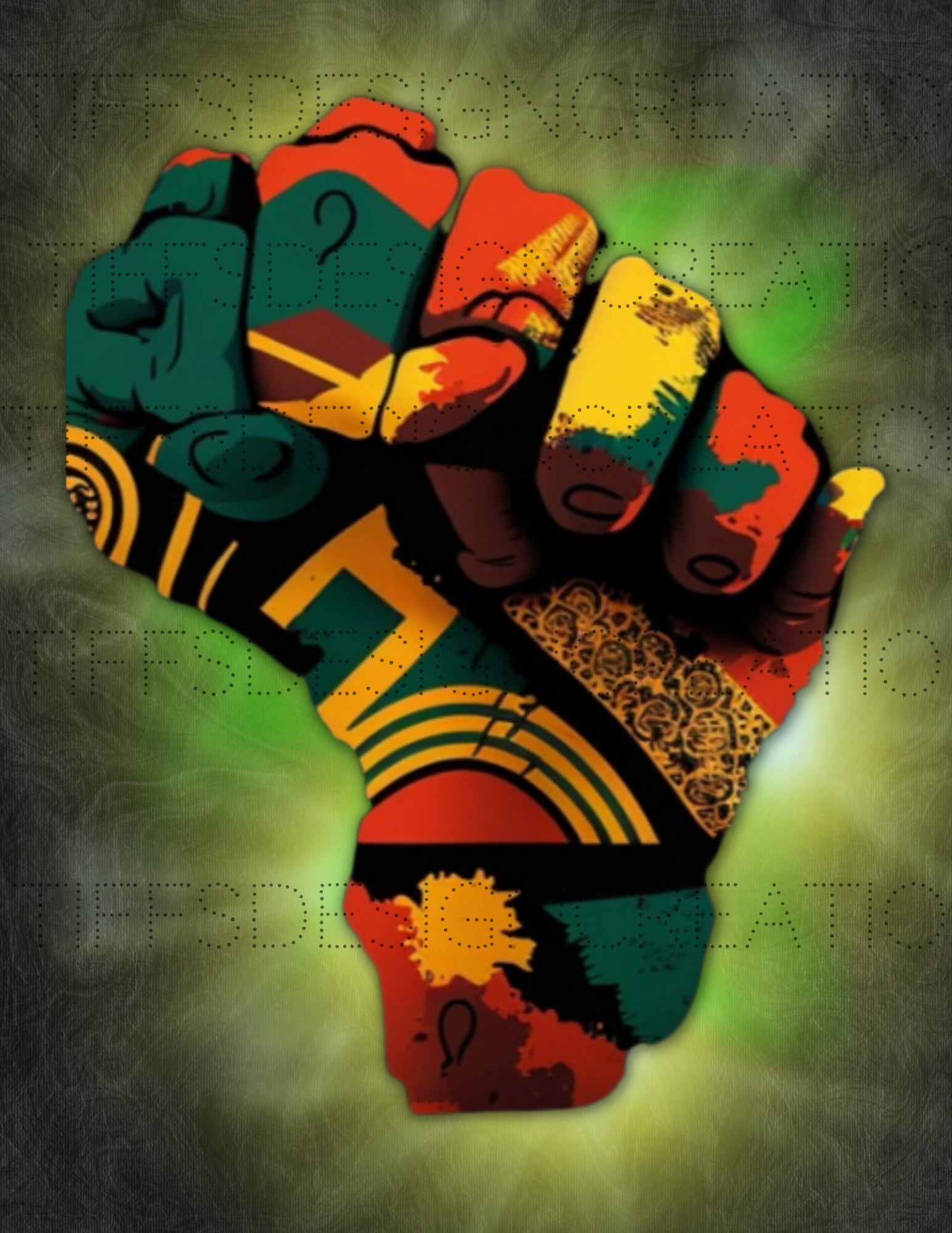 Black Power Fist Black Background Glowing Yellow Lights Red Black ...