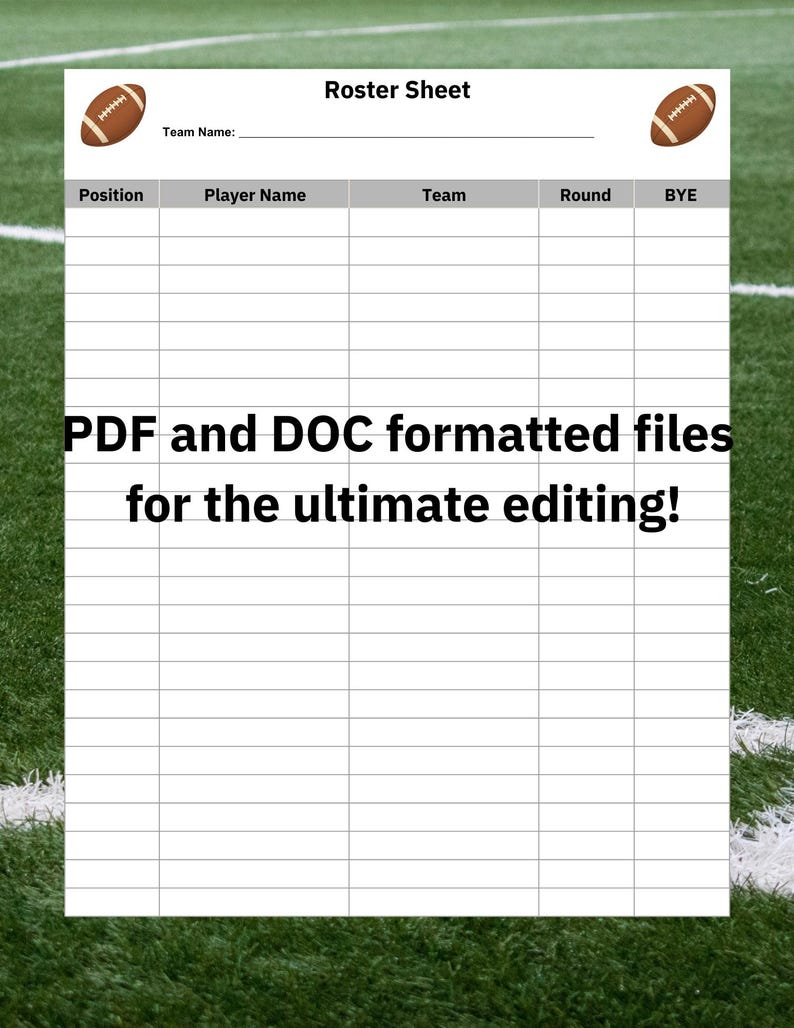 Customizable Fantasy Football Roster Sheet - Etsy