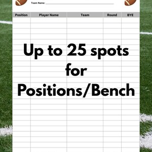 Customizable Fantasy Football Roster Sheet - Etsy