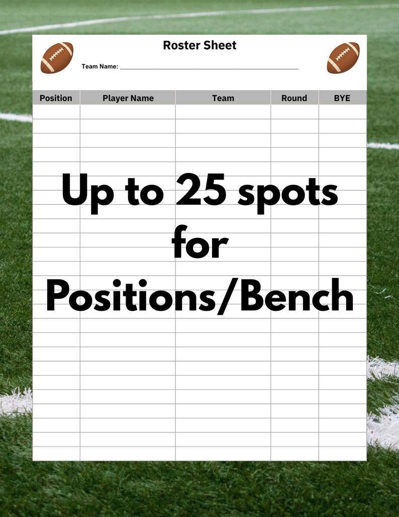 Customizable Fantasy Football Roster Sheet - Etsy